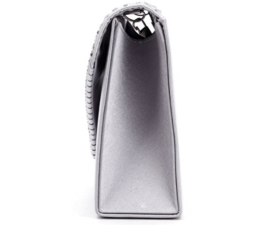 Nodykka Women Evening Envelope Rhinestone Frosted Handbag Party Bridal Clutch Purse Shoulder Cross Body Bag, Silver