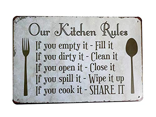 Grace Home Kitchen Rules Plaque Wall Decor Rustic Metal Tin Signs Posters Farmhouse Kitchen Rules Tin Sign Wall Decor, Funny House Decor Retro Poster Metal Tin Sign Country Decor, Iron Paint, Aluminum Sign 12X8-Inch