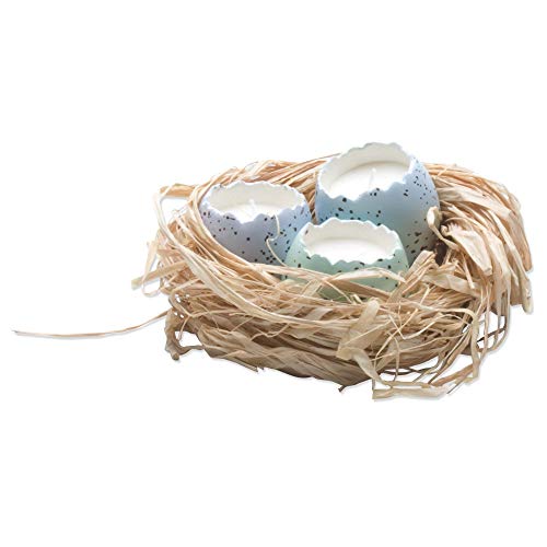 TAG Cracked Egg Light Blue Easter Candles In A Nest Decorations Set of 3 Light Blue
