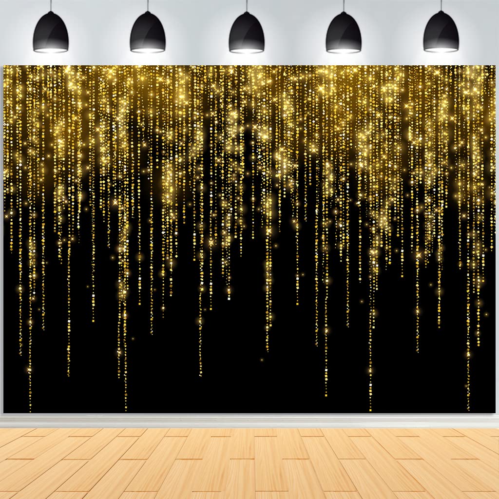 ASOONYUM 84"x60" Gold Glitter Backdrop Golden Black Birthday Party Background for Photography Women Men GIirl Sweet 16th 18th 40th Baby Shower Happy Birthday Banner Kids Portraits Photo Props