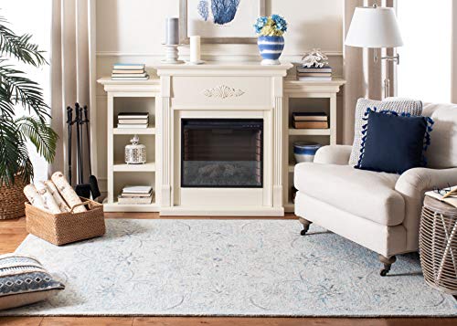 Safavieh Micro-Loop Collection 8' x 10' Light Blue/Ivory MLP506M Handmade Country Cottage Premium Wool Area Rug