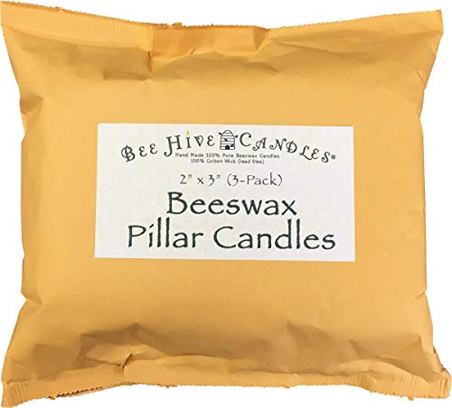 Bee Hive Candles 100% Pure Beeswax Pillar Candle (2" x 3" (3-Pack))