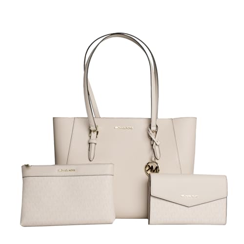 Michael Kors Charlotte Large 3-in-1 Tote Crossbody Handbag Leather (Light Cream)