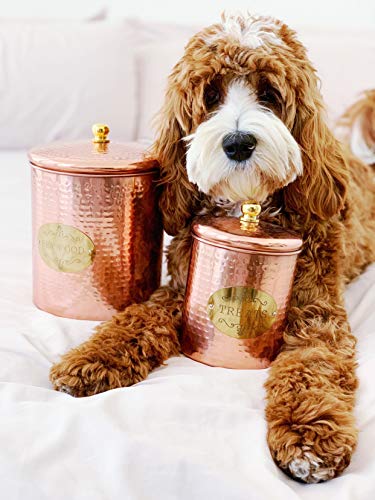 Amici Pet Copper Spaniel Treats Canister Decorative Hand Made Hammered Finish Metal Storage Container, 38 oz. Capacity (Medium)