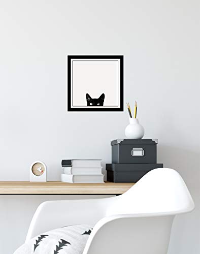 Buyartforless Work Framed Curiosity Cat by Jon Bertelli 11x11 Art Print Poster Wall Decor Black and White Photograph of Kitty Kitten Peeking