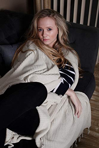 100% Organic Cotton Knit Throw Blanket with Tassels (70x80) Soft Stretchy Warm Lightweight All-Season Non-Toxic Eco-Friendly (Natural Heather)