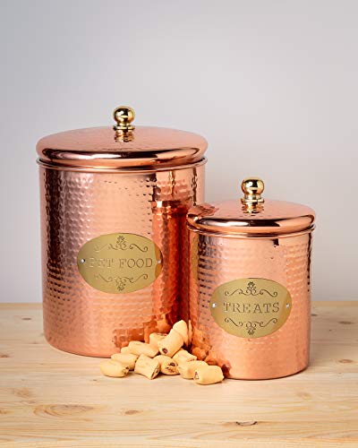 Amici Pet Copper Spaniel Treats Canister Decorative Hand Made Hammered Finish Metal Storage Container, 38 oz. Capacity (Medium)