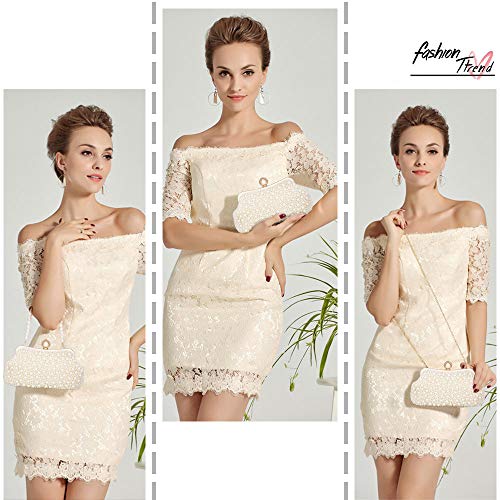 UBORSE Women Pearl Clutch Bead Rhinestone Evening Clutch Bag with removable Pearl Chain Ivory White