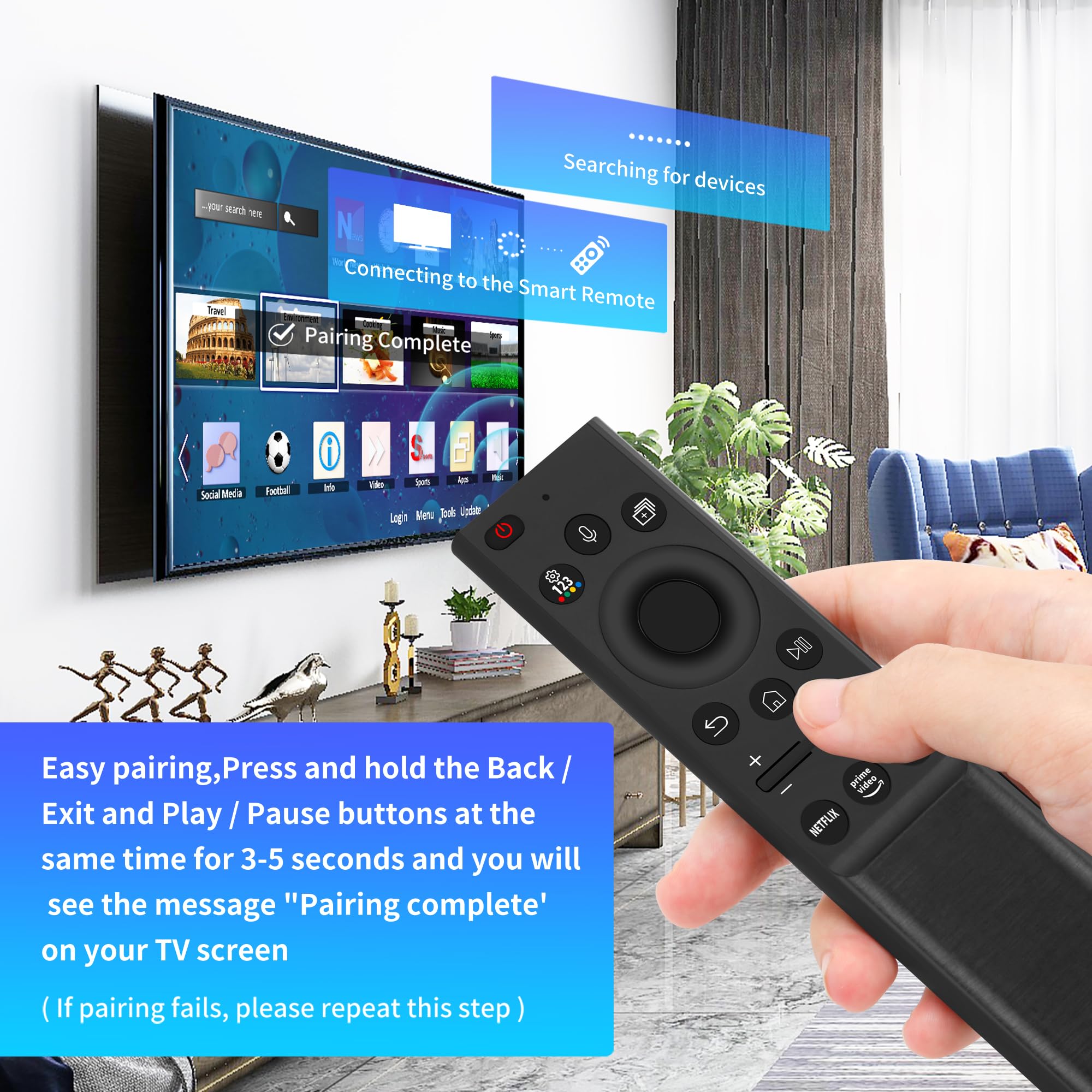 Universal Replacement Voice Remote for All Samsung Smart TV with Voice Function, Compatible with Smart Crystal Curved Frame UHD Neo TVs,with Netflix,Prime Video and Samsung TV Plus Buttons.