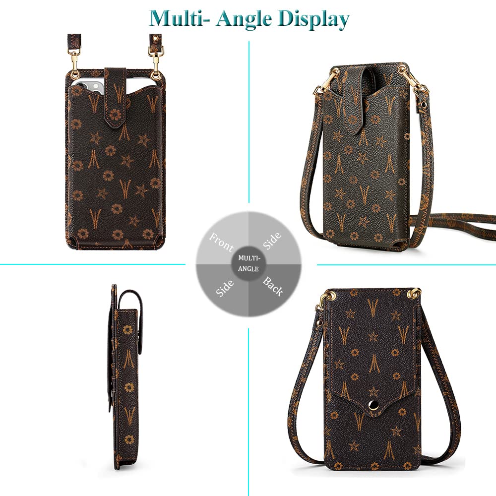 Peacocktion Small Crossbody Cell Phone Purse for Women, Lightweight Mini Shoulder Bag Wallet with Credit Card Slots (Brown Flora)