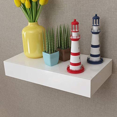 Festnight Floating Wall Display Shelves Book DVD Storage with a Drawer for Living Room, White