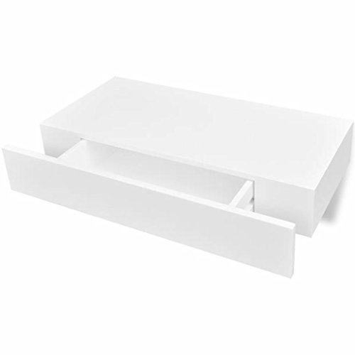 Festnight Floating Wall Display Shelves Book DVD Storage with a Drawer for Living Room, White