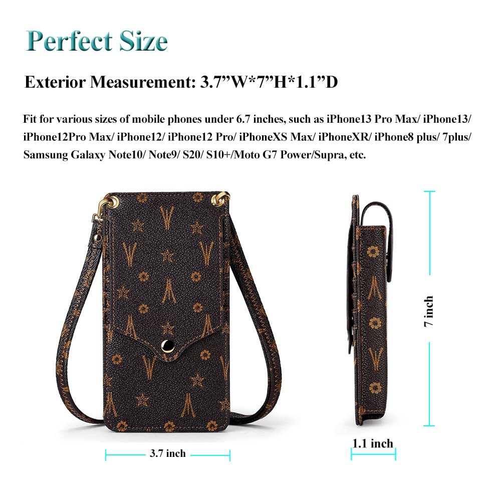 Peacocktion Small Crossbody Cell Phone Purse for Women, Lightweight Mini Shoulder Bag Wallet with Credit Card Slots (Brown Flora)