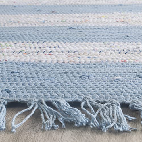 SAFAVIEH Montauk Collection 2'3" x 7' Ivory / Turquoise MTK720C Handmade Stripe Fringe Cotton Runner Rug