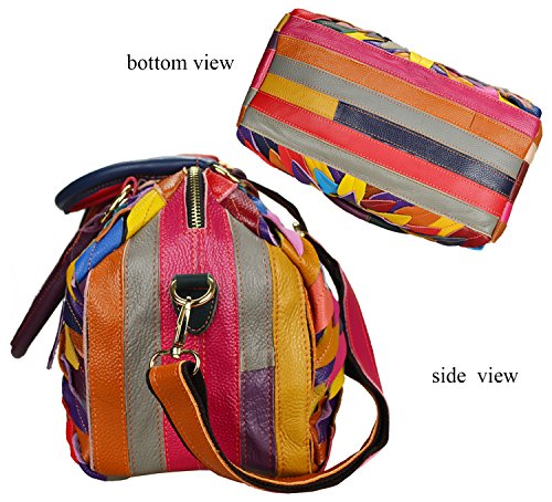Sibalasi Women’s Multicolor Boston Bag Colorful Tote Leather Bag Unique Genuine Leather Handbag Designer Purse (Leaves)