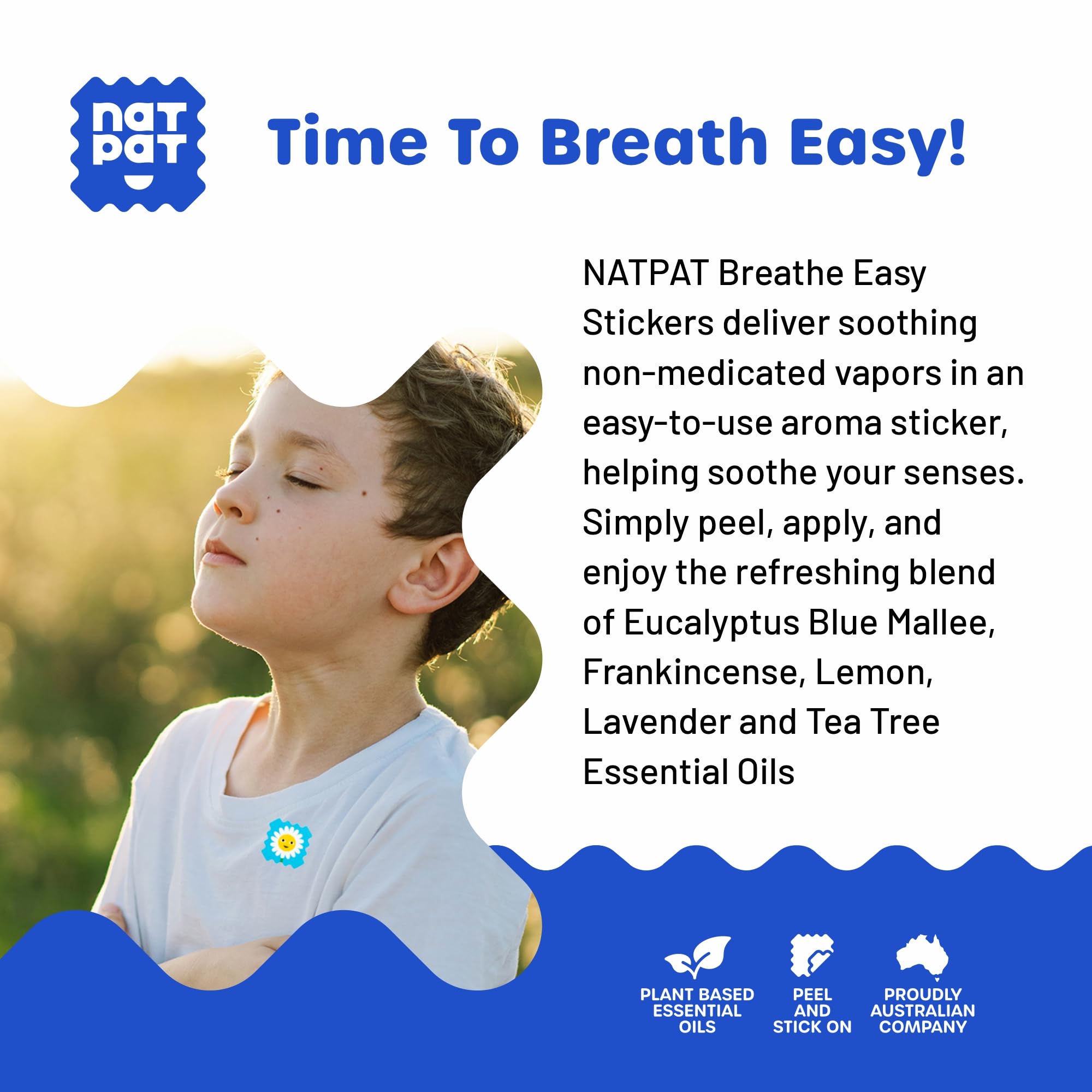 NATPAT Breathe Easy Stickers - Stuffy Patch for Kids and Adults - All-Natural Cold and Allergy Relief for Congestion, Chemical and Drug Free - BuzzPatch Natural Patch (24 Pack)