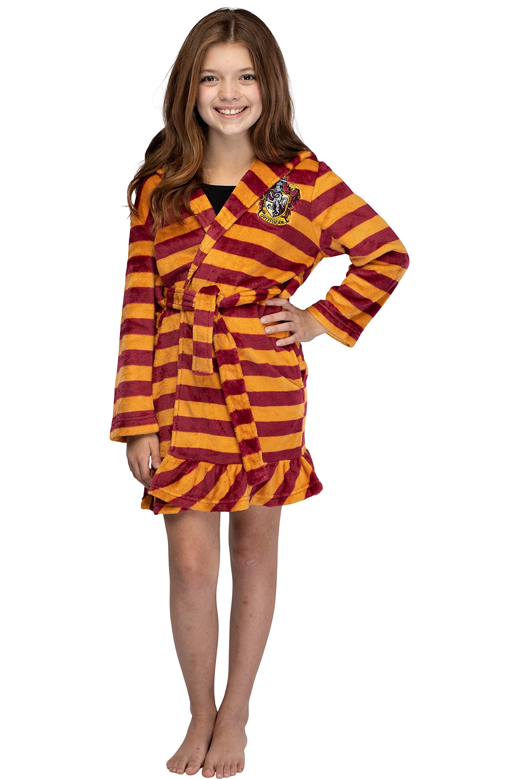 Harry Potter Girls' Gryffindor Striped Ruffle Plush Fleece Robe (10/12)