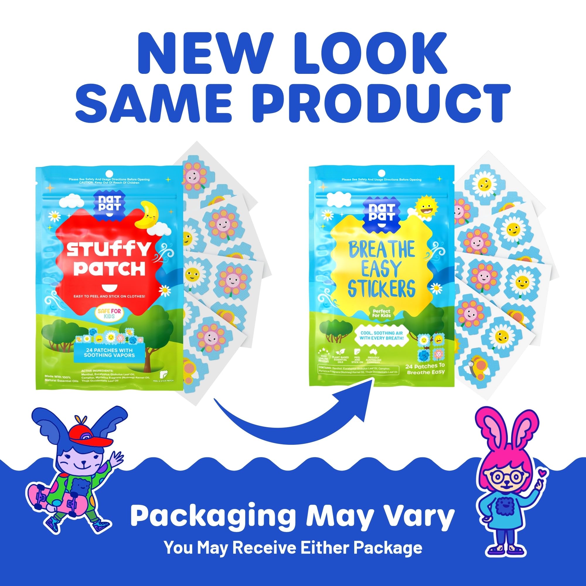 NATPAT Breathe Easy Stickers - Stuffy Patch for Kids and Adults - All-Natural Cold and Allergy Relief for Congestion, Chemical and Drug Free - BuzzPatch Natural Patch (24 Pack)