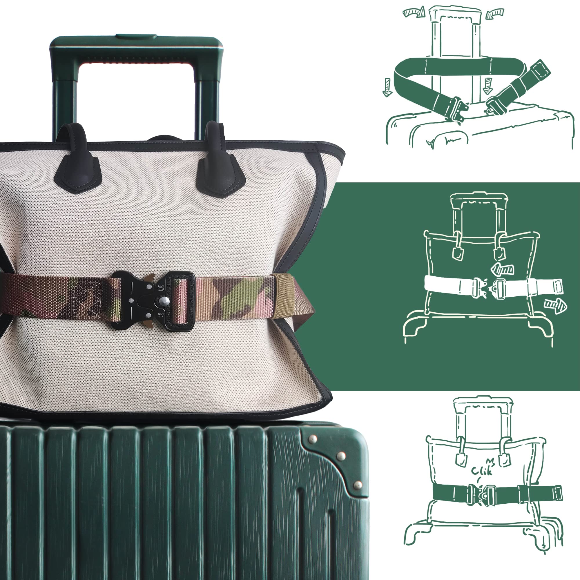 PARIS IN RAIN Travel Belt for Luggage - Stylish & Adjustable Add a Bag Luggage Strap for Carry On Bag - Airport Travel Accessories for Women & Men (Camouflage), (KK-04)