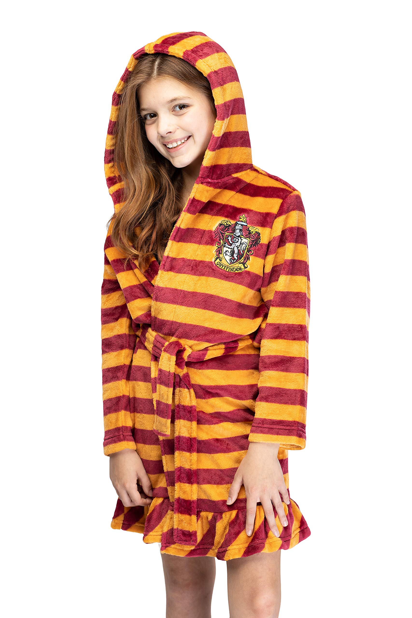 Harry Potter Girls' Gryffindor Striped Ruffle Plush Fleece Robe (10/12)