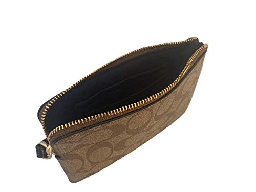 Coach Signature PVC Leather Corner Zip Wristlet F58035 - Khaki/Black, Small