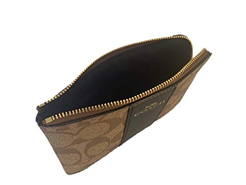 Coach Signature PVC Leather Corner Zip Wristlet F58035 - Khaki/Black, Small