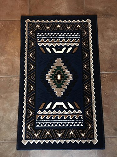 Southwest Native American Door Mat Area Rug Navy Blue Design D143 (2 feet X 3 Feet 4 inch)