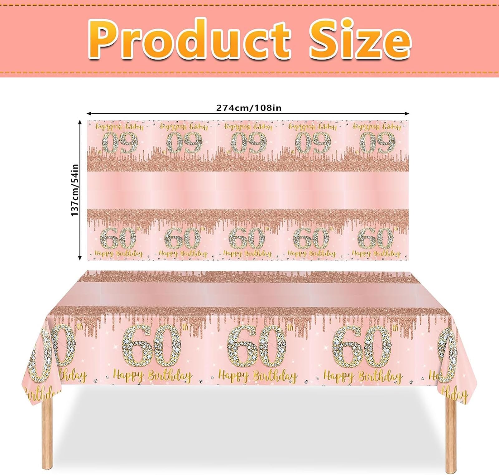 Rose Gold Birthday Party Supplies,Disposable Party Tableware Sets - 60 Years Paper Plates,Napkins,Plastic Forks Knives,Tablecloths,60th Birthday Decorations for Women,24 Guests