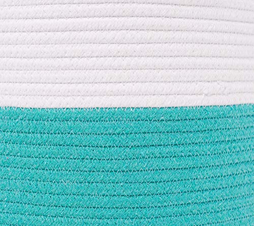 StorageWorks 100% Natural Cotton Rope Hand-Woven Basket- Two Color Design- White & Seaglass- 2 Pack