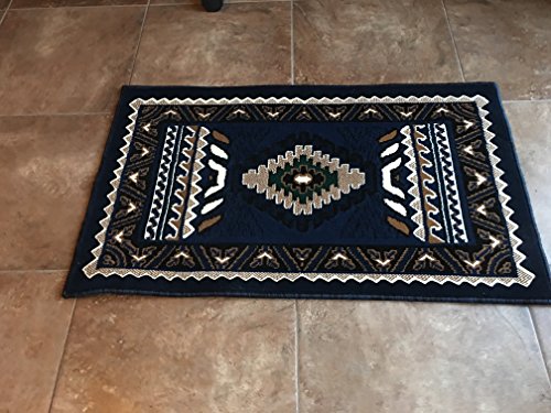Southwest Native American Door Mat Area Rug Navy Blue Design D143 (2 feet X 3 Feet 4 inch)