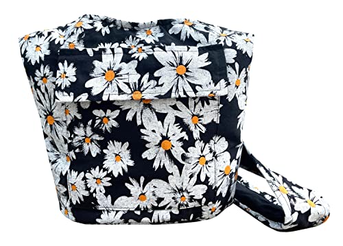 FULLY LINED Daisy Print Crossbody Bag with Front Phone Pocket - Floral Boho Shoulder Purse - Medium