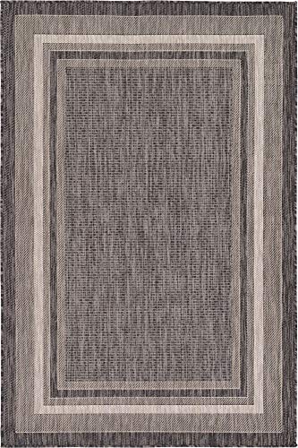 Unique Loom Outdoor Border Collection Casual Solid Border Transitional Indoor and Outdoor Flatweave Black Area Rug (4' 0 x 6' 0)