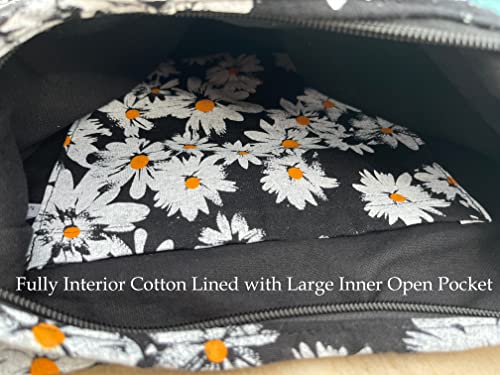 FULLY LINED Daisy Print Crossbody Bag with Front Phone Pocket - Floral Boho Shoulder Purse - Medium