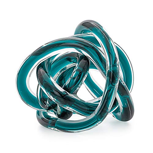 Torre & Tagus Orbit Glass Décor Ball - Abstract Teal Glass Knot for Home Decor on Decorative Books, Modern Room Decor & Office Art Sculpture as Bedroom Decor, Entryway Decor, Shelf Decor, 3" Diameter