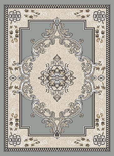 PlanetRugs Glamour Design 206 3D Hand Carved Traditional Rug Oriental Floral 7'9''x10'8'' Grey Beige