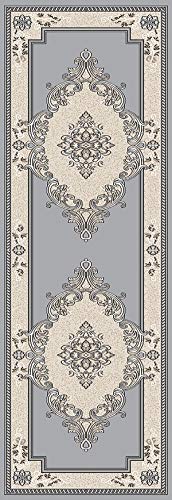 PlanetRugs Glamour Design 206 3D Hand Carved Traditional Rug Oriental Floral 7'9''x10'8'' Grey Beige
