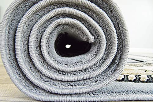PlanetRugs Glamour Design 206 3D Hand Carved Traditional Rug Oriental Floral 7'9''x10'8'' Grey Beige