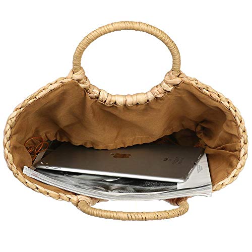 Summer Rattan Bag for Women Straw Hand-woven Top-handle Handbag Beach Sea Straw Rattan Tote Clutch Bags (Khaki)