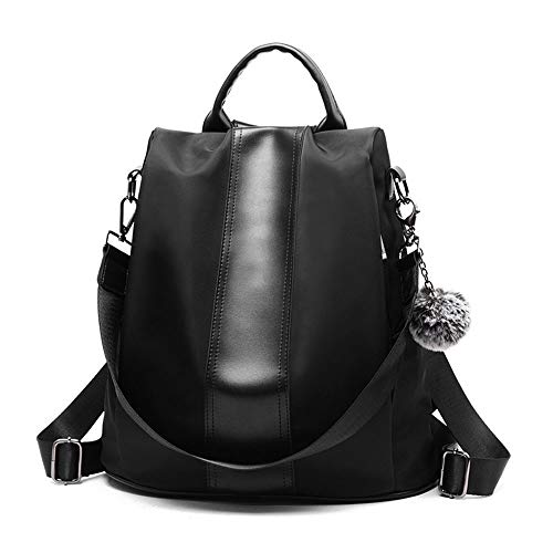 Andongnywell Women Waterproof Nylon Schoolbags Anti-Theft Backpack Lightweight Shoulder Rucksack Fashion Travel Bag (Black)