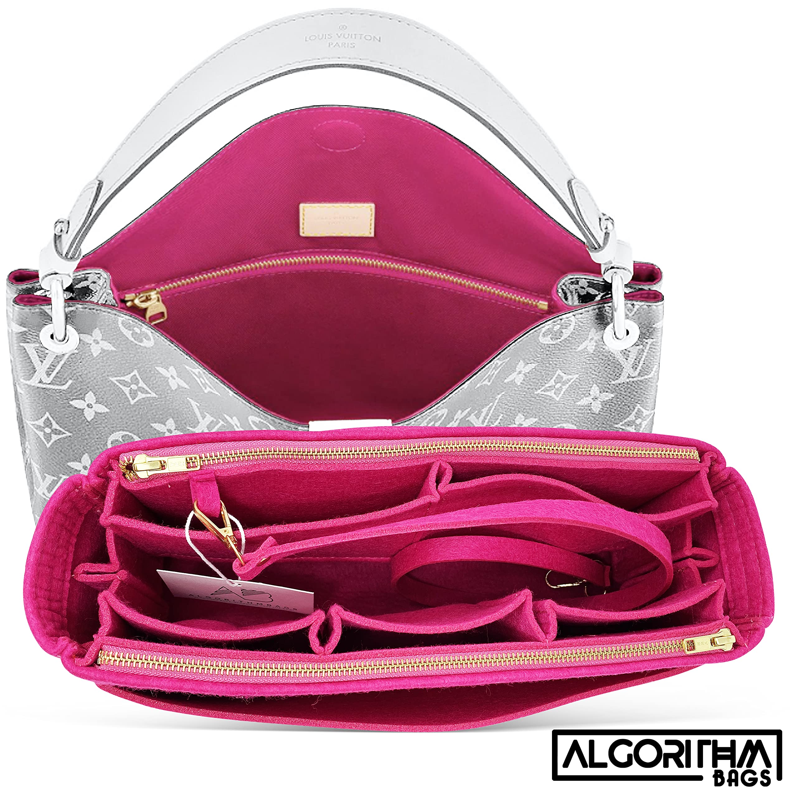 AlgorithmBags designed for Louis Vuitton LV Graceful, Purse Organizer Insert with zippers, 3mm Felt Shaper Liner Divider Protector (Peony, PM)