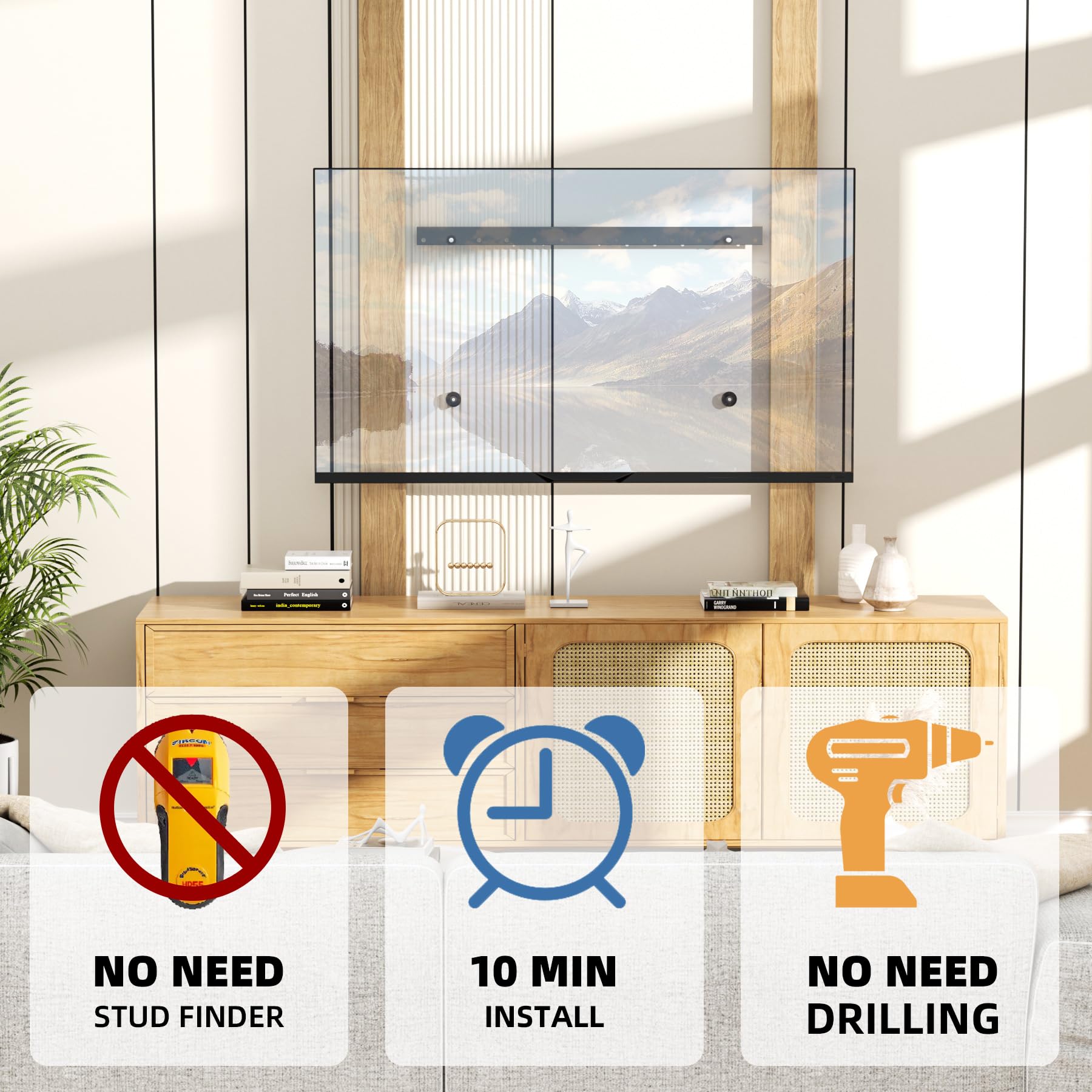 KAMIWI Stud Free TV Mount, No Stud TVs Wall Mount for 32-75 Inch TVs, Heavy Duty Drywall TV Bracket Max Vesa 600x400mm, Max Load Capacity 150 Lbs, Easy to Install