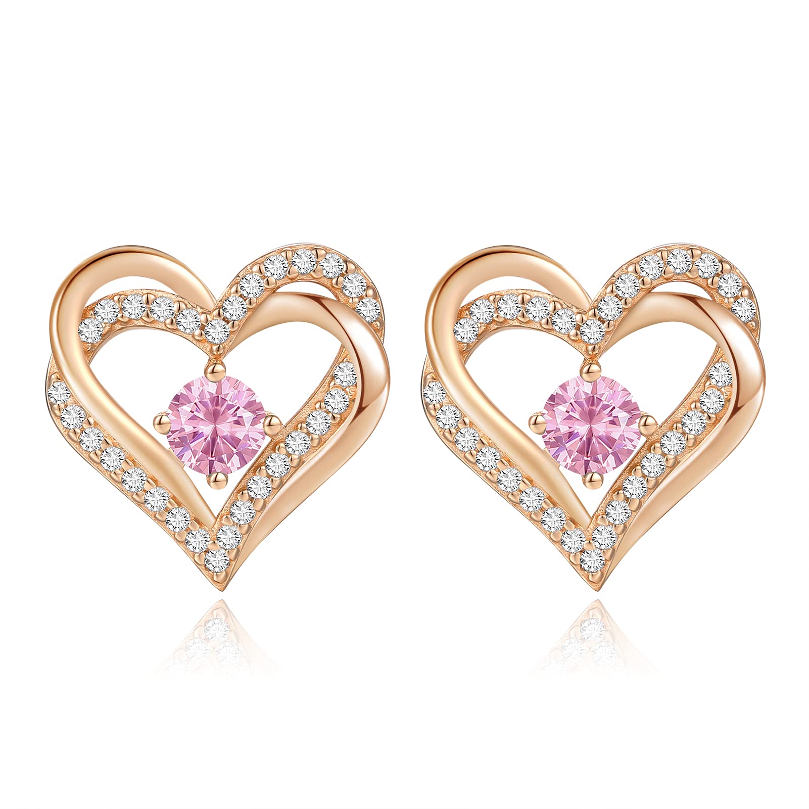 CDE Forever Love Heart Stud Earrings for Women, 925 Sterling Silver Birthstone Heart Stud Earrings Mother's Day Gift Anniversary Birthday Jewelry Gifts for Women Wife Her