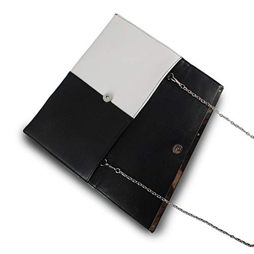 KEENICI Womens PU Leather Envelope Clutch Bag for Women Evening Handbags Shoulder Bags (Black and White)