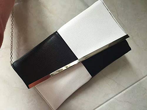KEENICI Womens PU Leather Envelope Clutch Bag for Women Evening Handbags Shoulder Bags (Black and White)