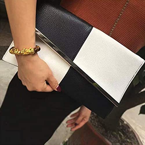 KEENICI Womens PU Leather Envelope Clutch Bag for Women Evening Handbags Shoulder Bags (Black and White)