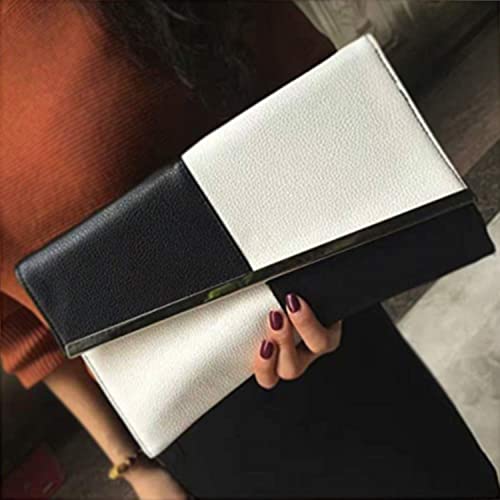 KEENICI Womens PU Leather Envelope Clutch Bag for Women Evening Handbags Shoulder Bags (Black and White)