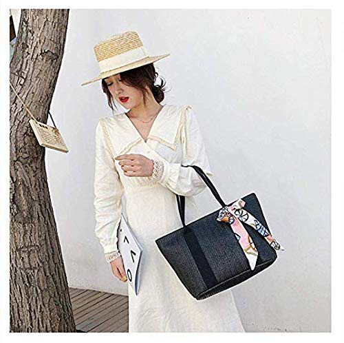 Women Woven Shoulder Bag Handbag Straw Tote Bag Summer Rattan Bag Purse for Beach Travel (black)