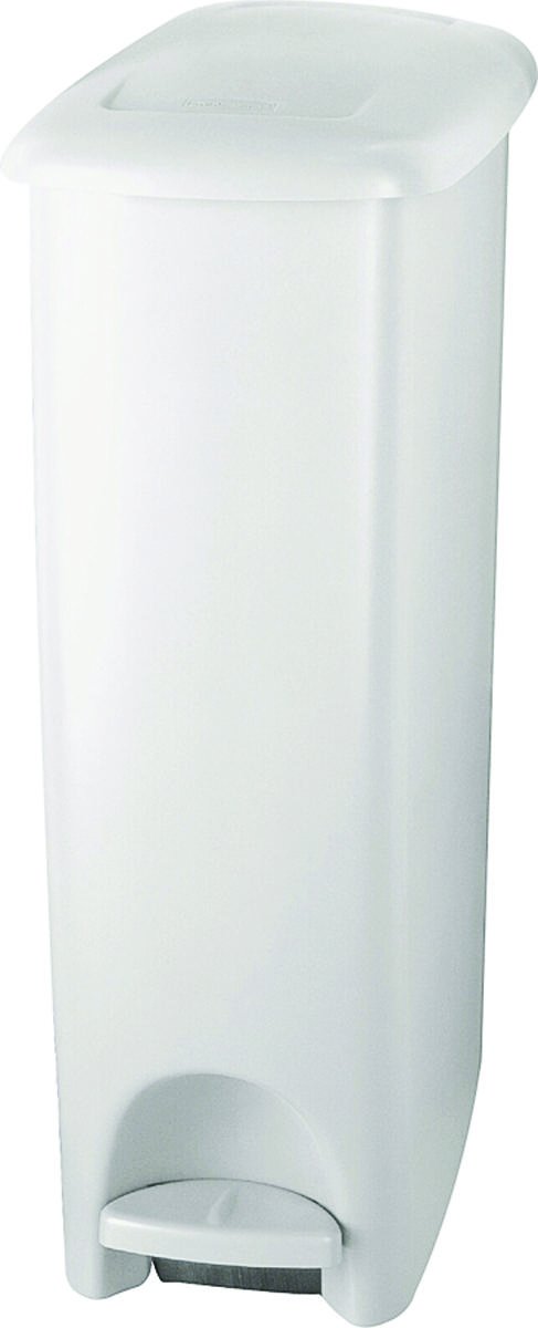 Rubbermaid Step On Lid Slim Trash Can for Home, Kitchen, and Laundry Room Garbage, 11.3 Gallon, White