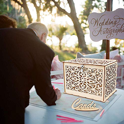 Funyear DIY rustic Wedding Card Box with Lock, Wooden Gift Card Box Holder Money Box for Wedding Reception Deco, Baby Showers, Birthday Party Decorations