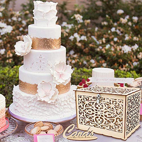 Funyear DIY rustic Wedding Card Box with Lock, Wooden Gift Card Box Holder Money Box for Wedding Reception Deco, Baby Showers, Birthday Party Decorations